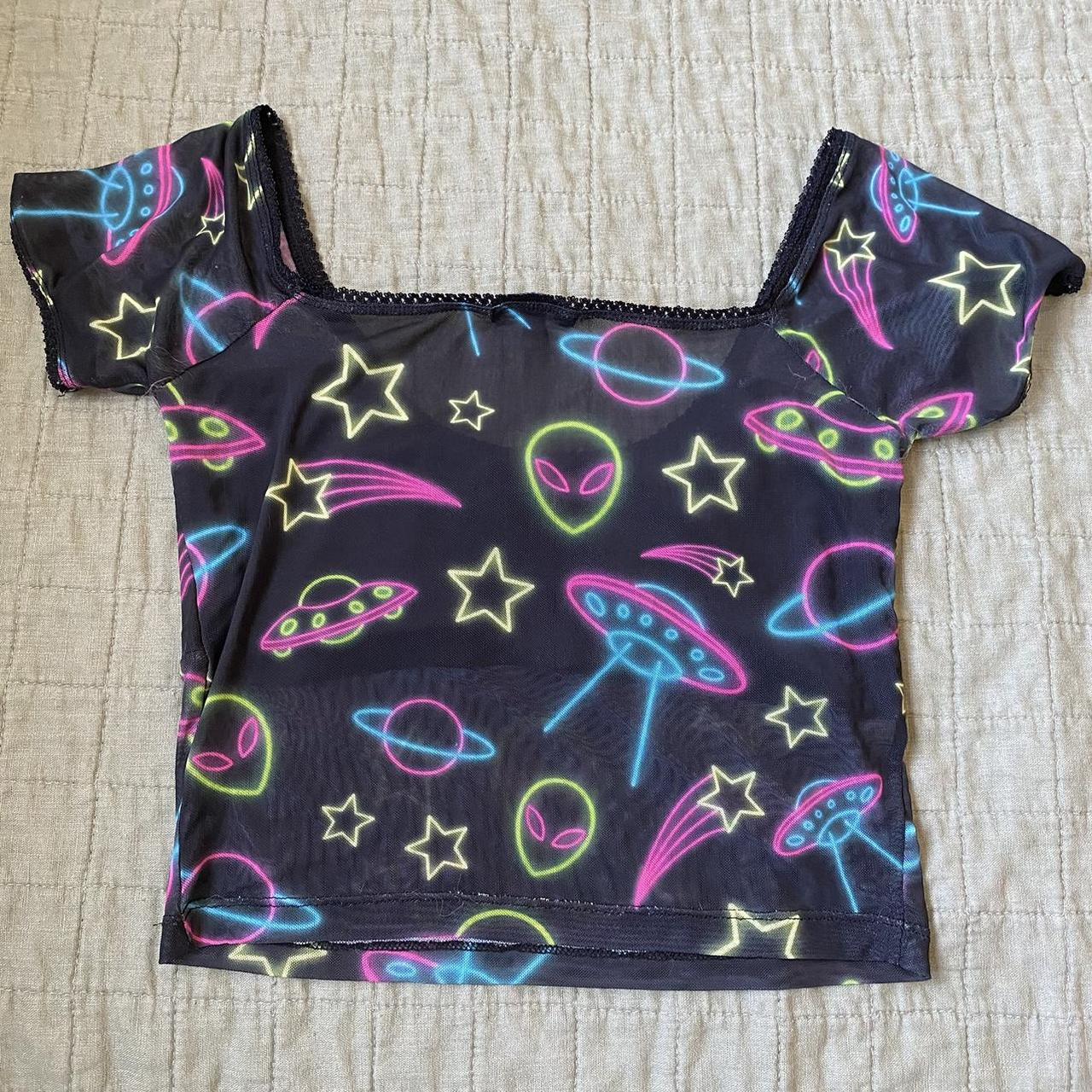 DOLLS KILL neon alien print mesh top size large only... - Depop