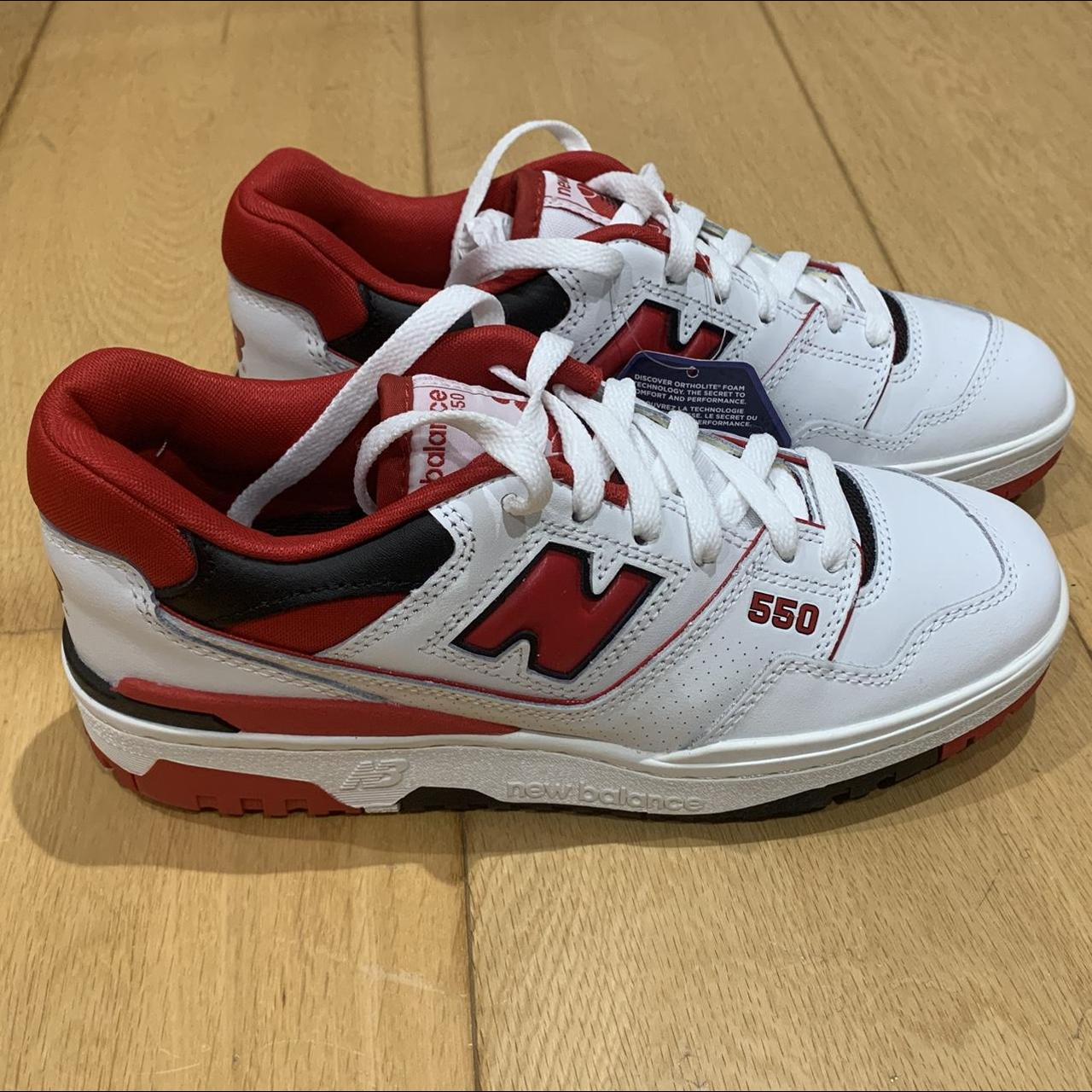 New Balance Women's Red and White Trainers | Depop