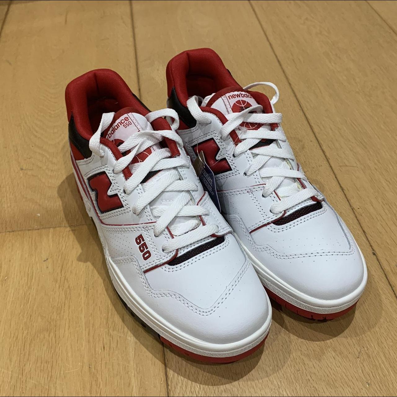 New Balance Women's Red and White Trainers | Depop