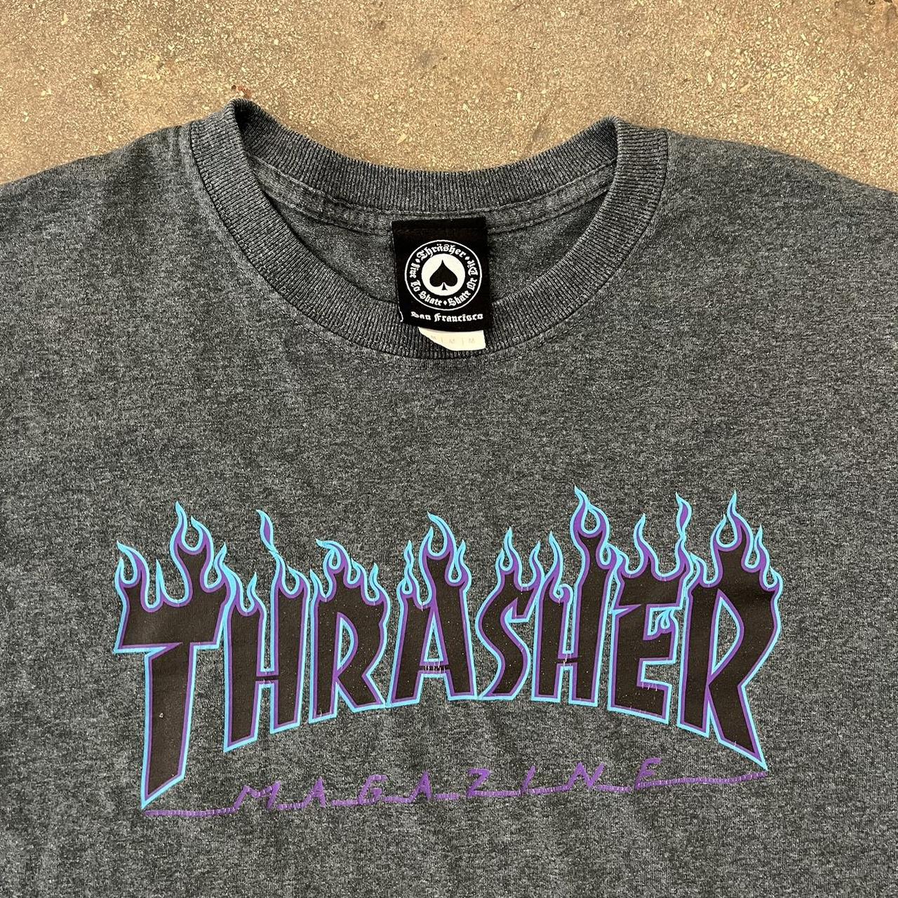 Thrasher Blue Flame Skate Logo Graphic T shirt •... - Depop