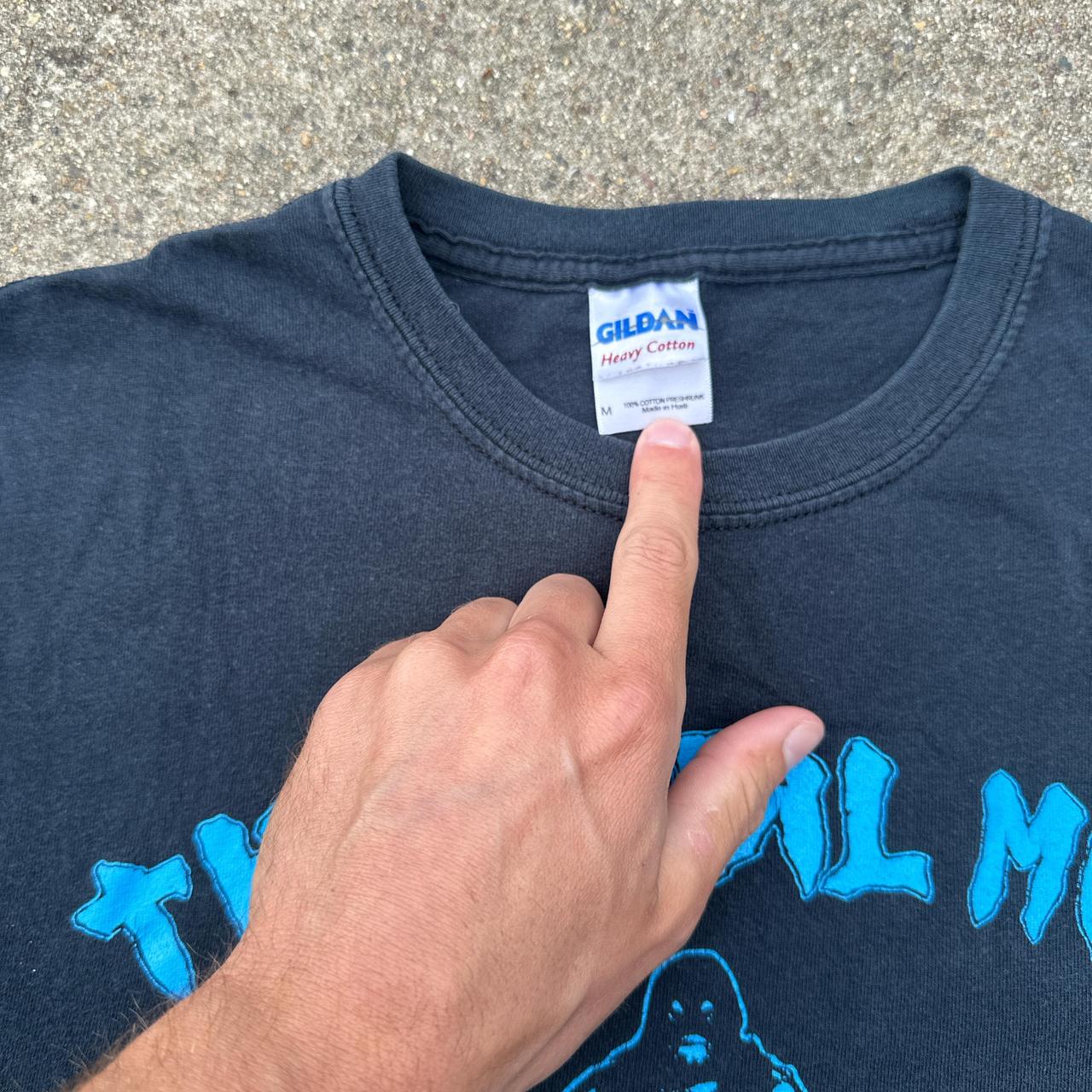 1990s The Rival Mob black cotton band tee with blue... - Depop