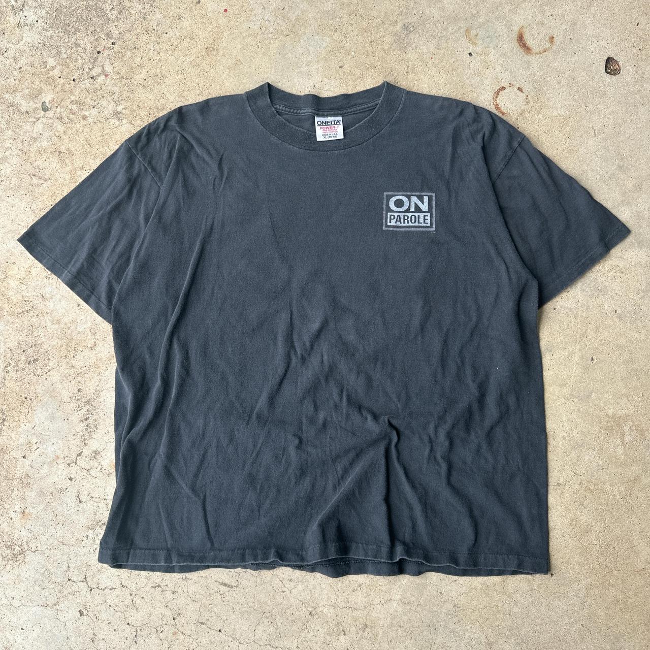 Black vintage 90s On Parole T-shirt tagged xl on... | Depop