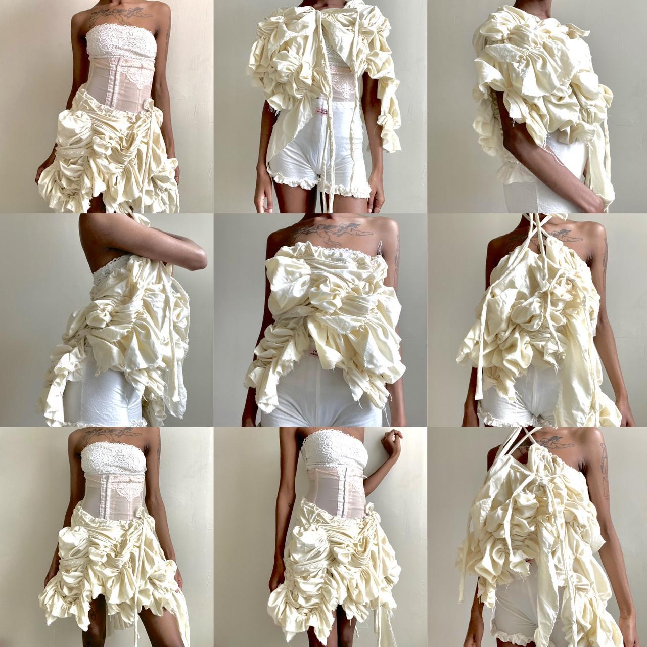 cream ruffled multi-wear garment handmade by... - Depop