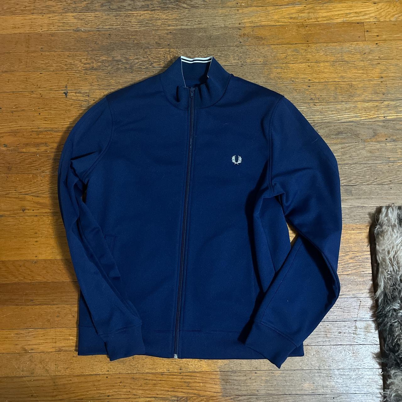 Fred Perry dark blue track jacket sized medium. Fits... | Depop