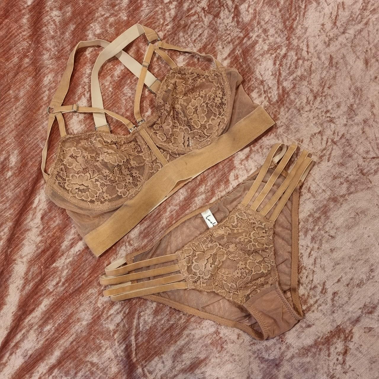 Lonely Lingerie strappy lace bra size 14C bottoms... - Depop