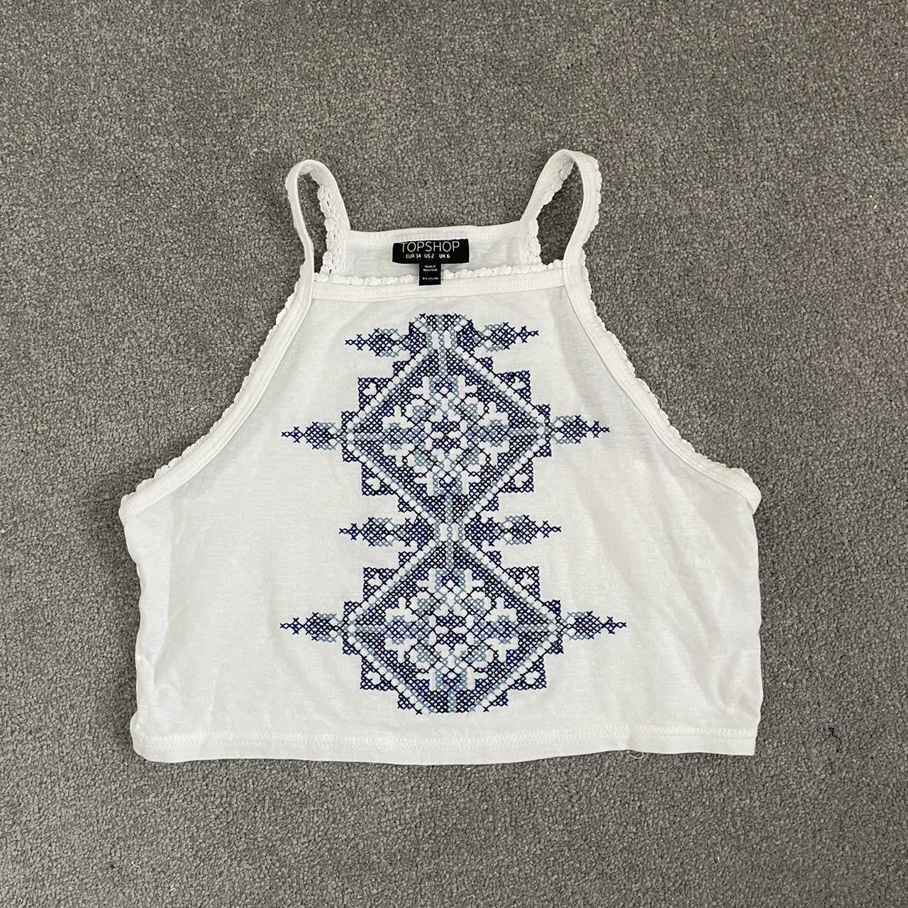 Topshop white embroidered halter top Size 6 Worn... - Depop