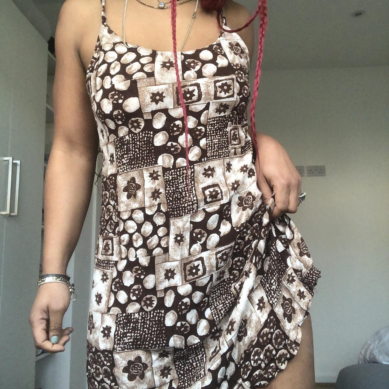 Size 12 brown summer dress with cute pattern Made /... - Depop