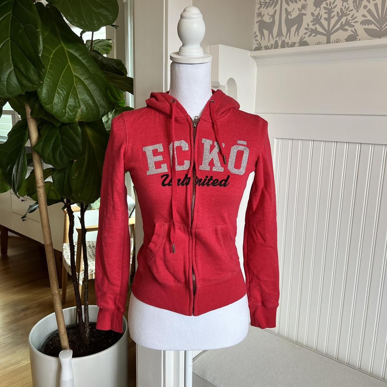 Ecko Unltd. Women's Red and Silver Hoodie | Depop
