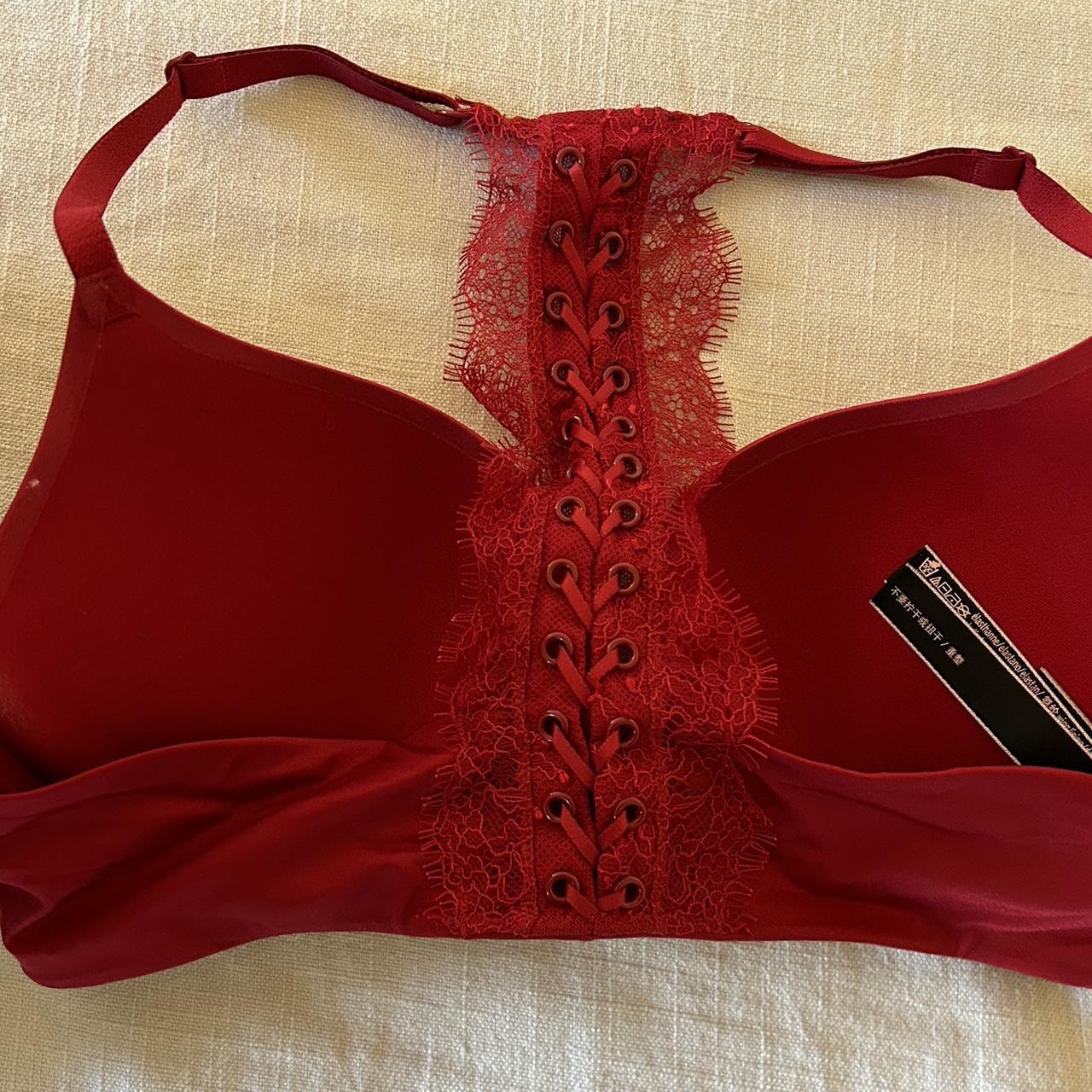 Victorias Secret Red Lace Push Up Bra 32c Never Depop