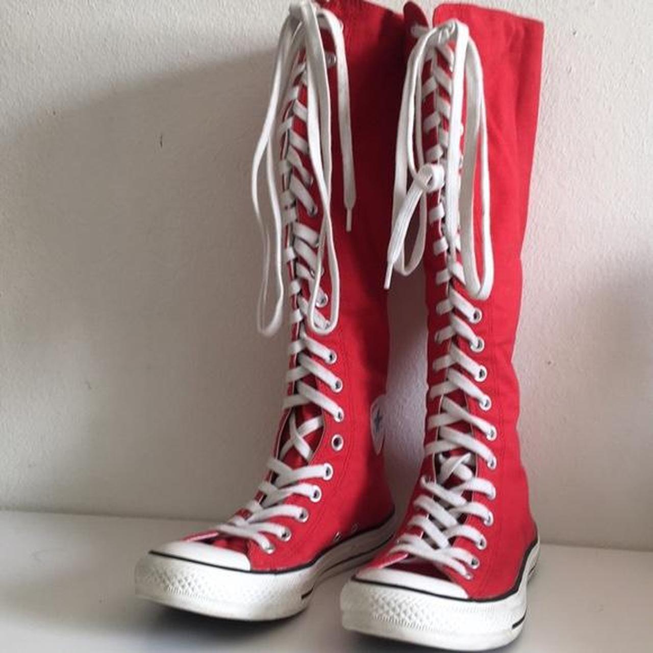 red knee high converse size 6 womens will upload... - Depop
