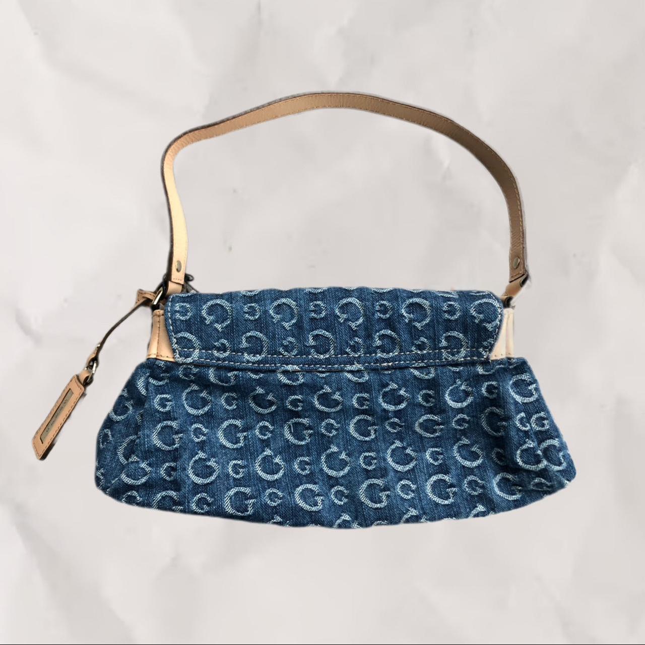 Rare vintage Guess blue denim bag with leather... - Depop