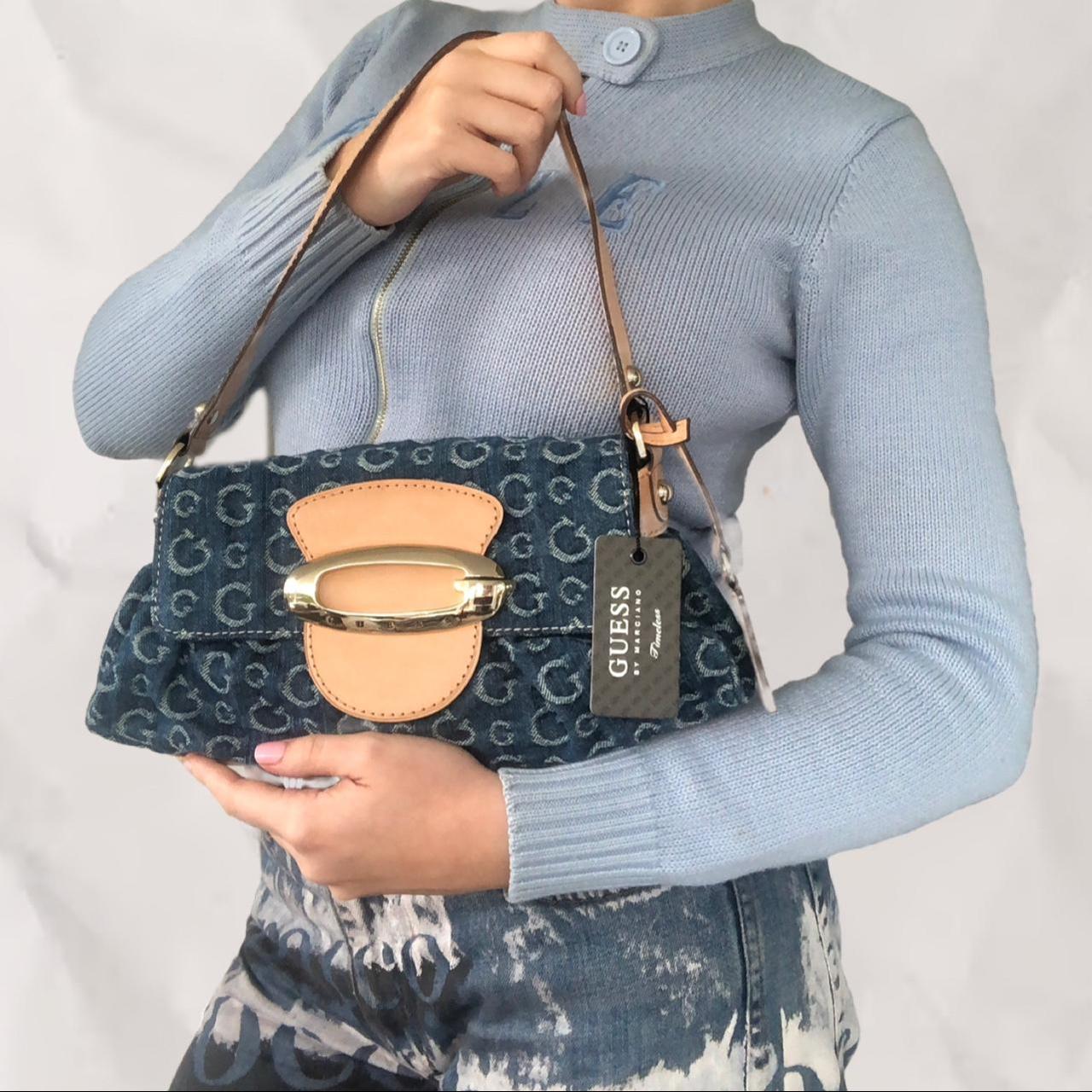 Rare vintage Guess blue denim bag with leather... - Depop