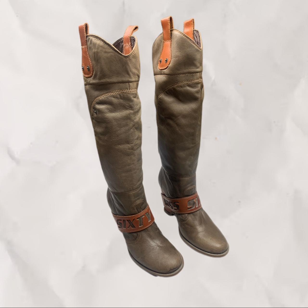 Vintage Miss Sixty brown western style leather boots... - Depop