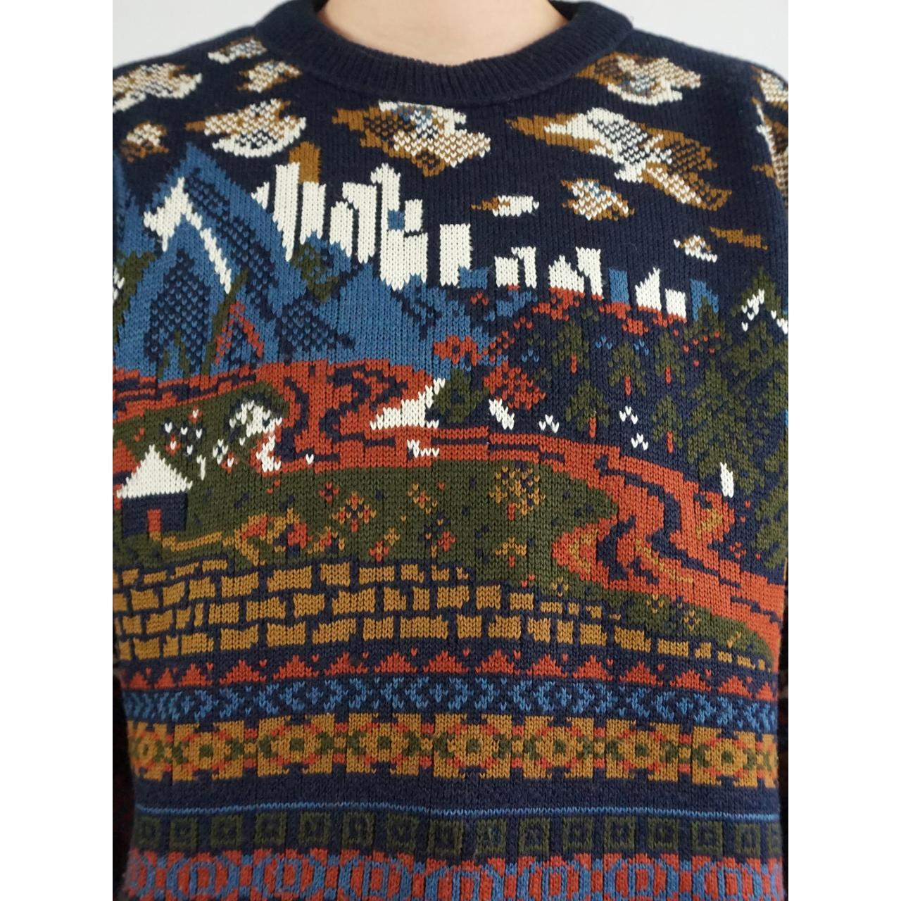 Mountain Scene Jumper - M Vintage 90s navy blue... - Depop