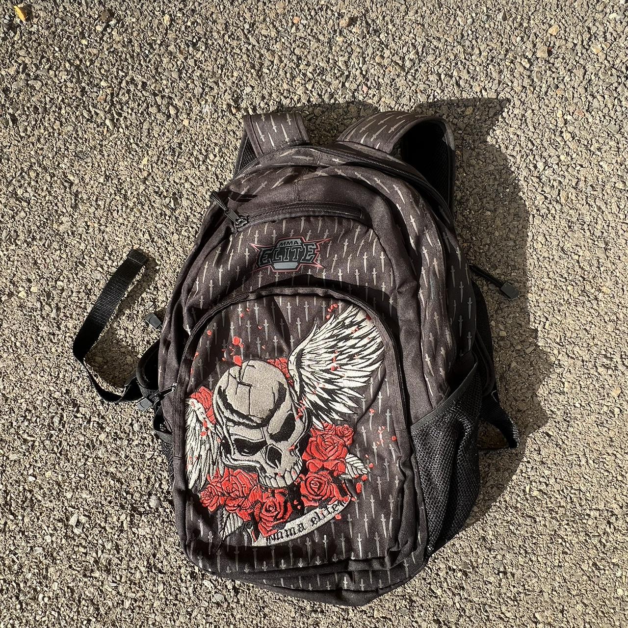 MMA Elite Backpack Skull Wings Roses Daggers Black &... - Depop