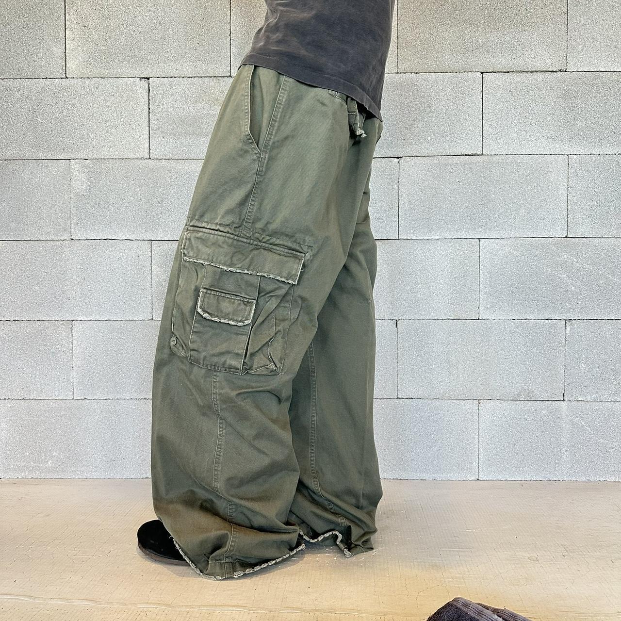 Baggy Khaki/Green Cotton Cargo Pants by Sideout Worn... | Depop
