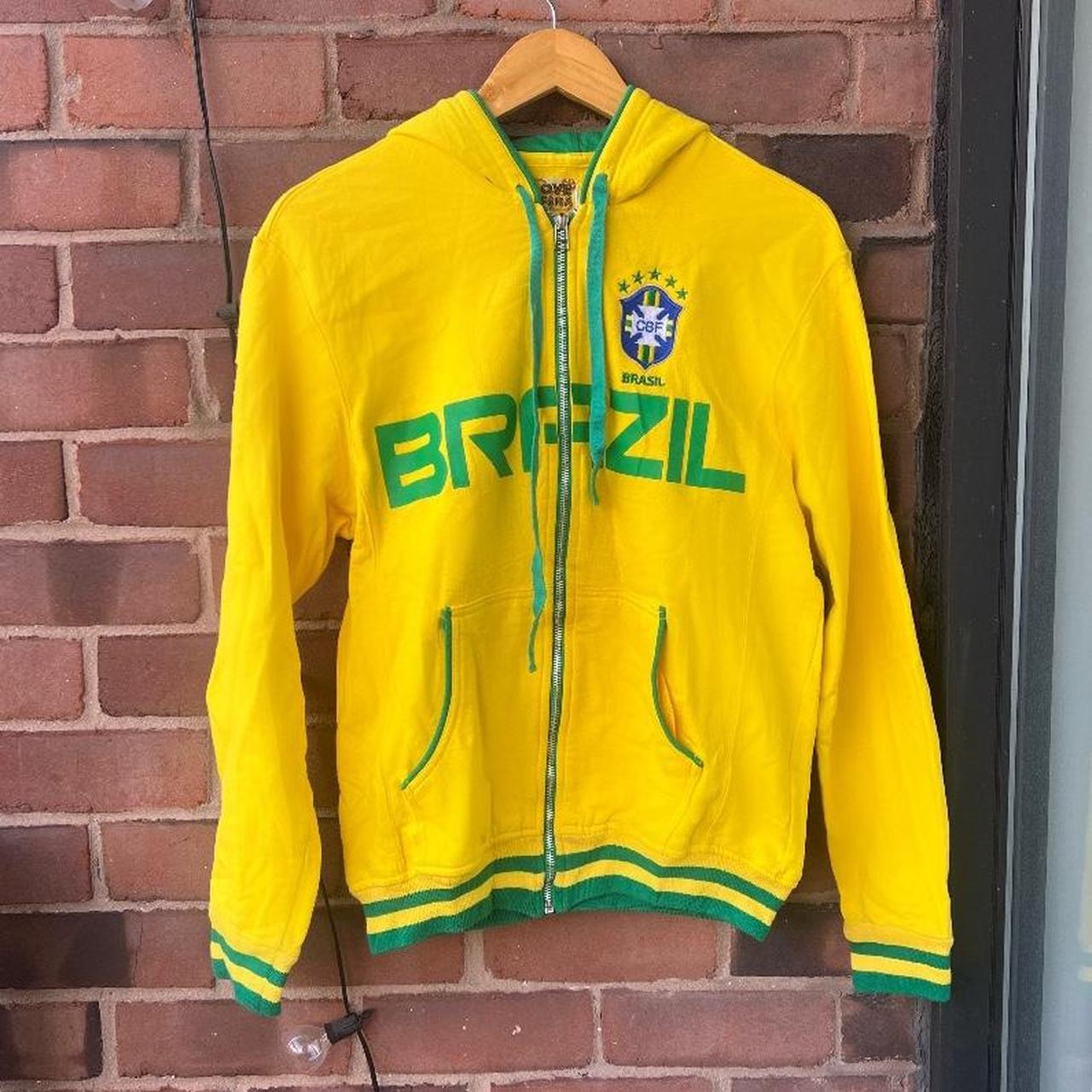 Yellow Brazil zip up hoodie #90s #brazil... - Depop