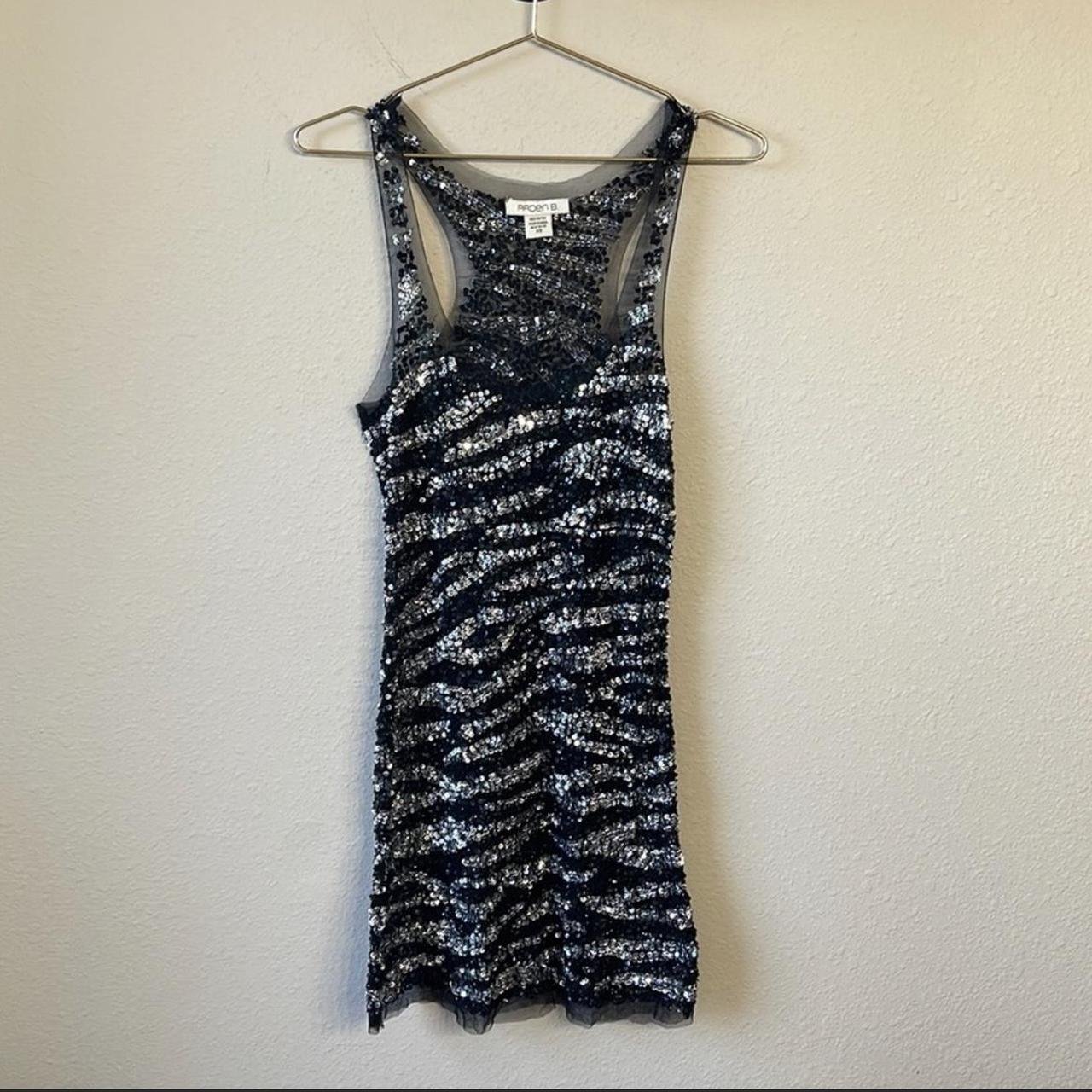 Arden B Black Zebra Mesh Sequin Racerback Mini Dress... - Depop