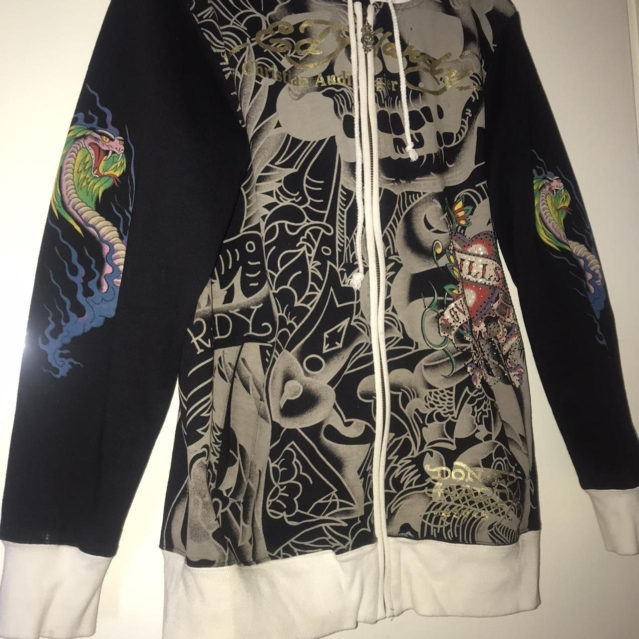 Rare Vintage Ed hardy rhinestone zip up hoodie in... - Depop