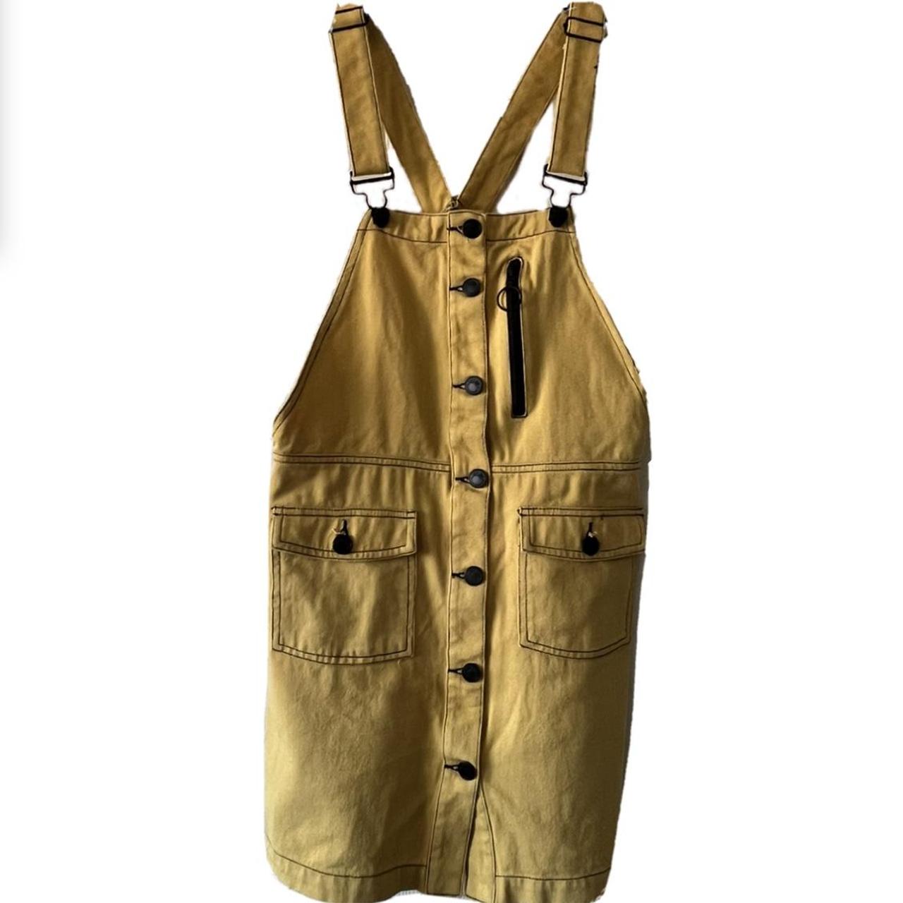 lazy oaf yellow mustard denim dungaree overall dress... - Depop