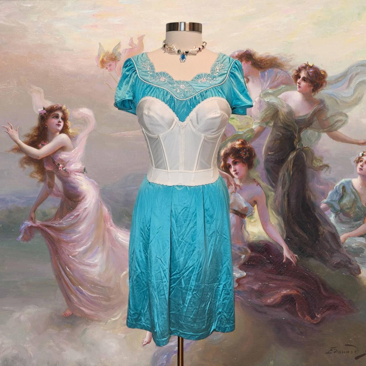 Bright Blue Nightgown Dress Vintage 70s Robin Egg Depop