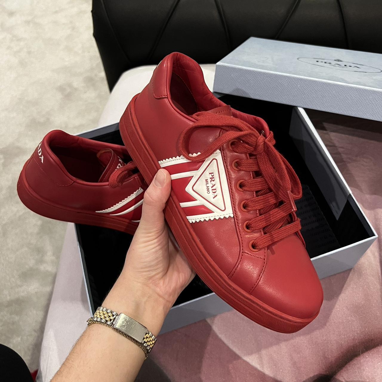 PRADA RED STRIPE LOGO SNEAKERS ️ Worn twice, can... - Depop