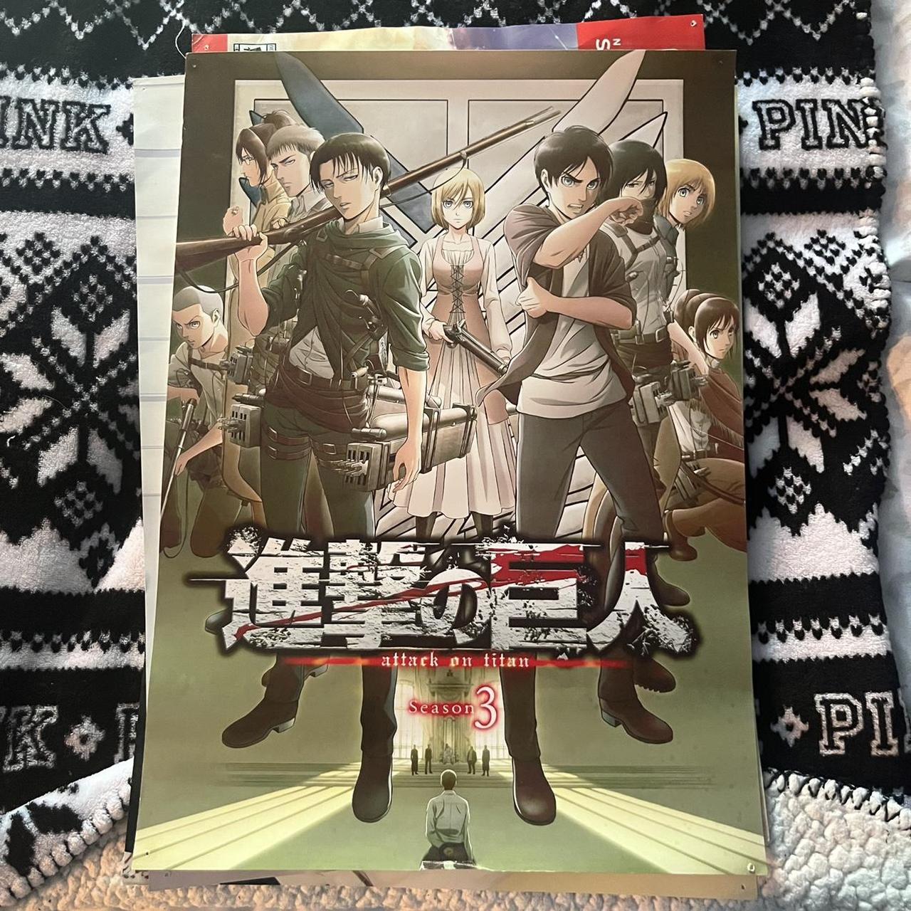 aot s3 poster only flaw is small holes in the corner... - Depop