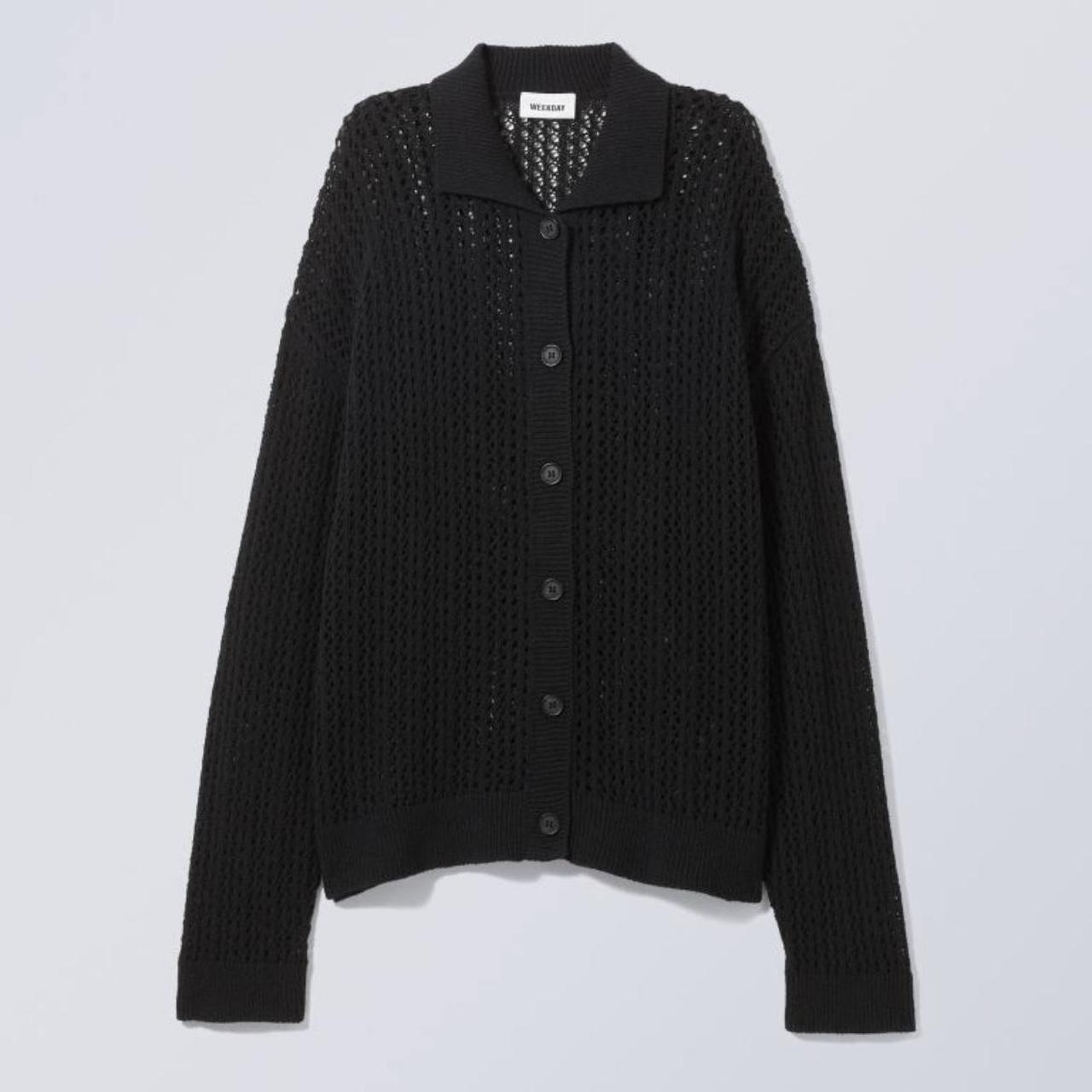 Weekday black loose crochet cardigan Size Medium... - Depop