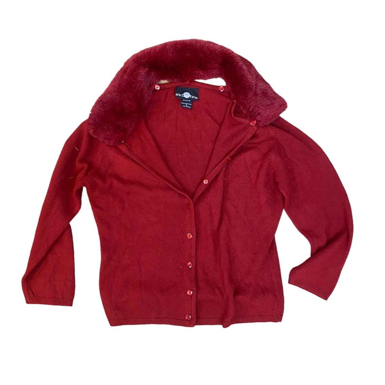 red button up cardigan with detachable red fur... - Depop