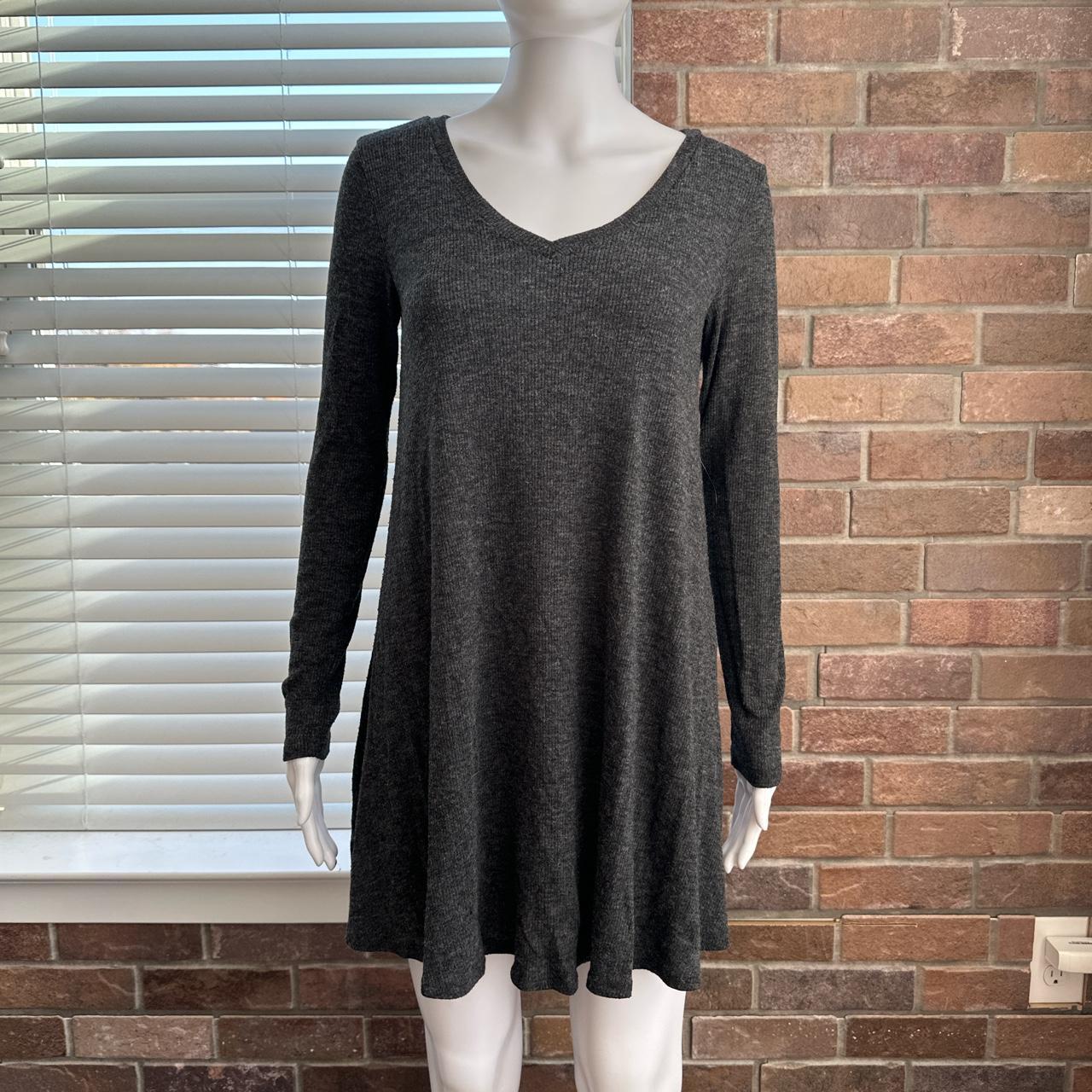 grey ribbed long sleeve dress worn twice although... - Depop