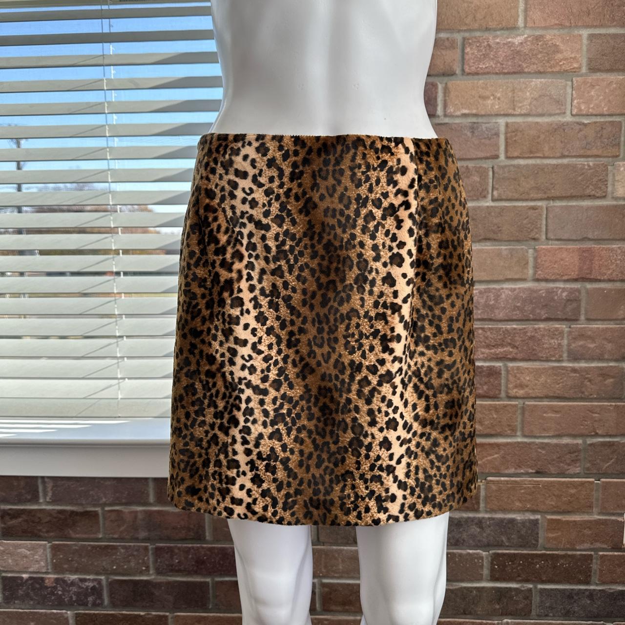 vintage furry cheetah leopard midi skirt grunge... - Depop