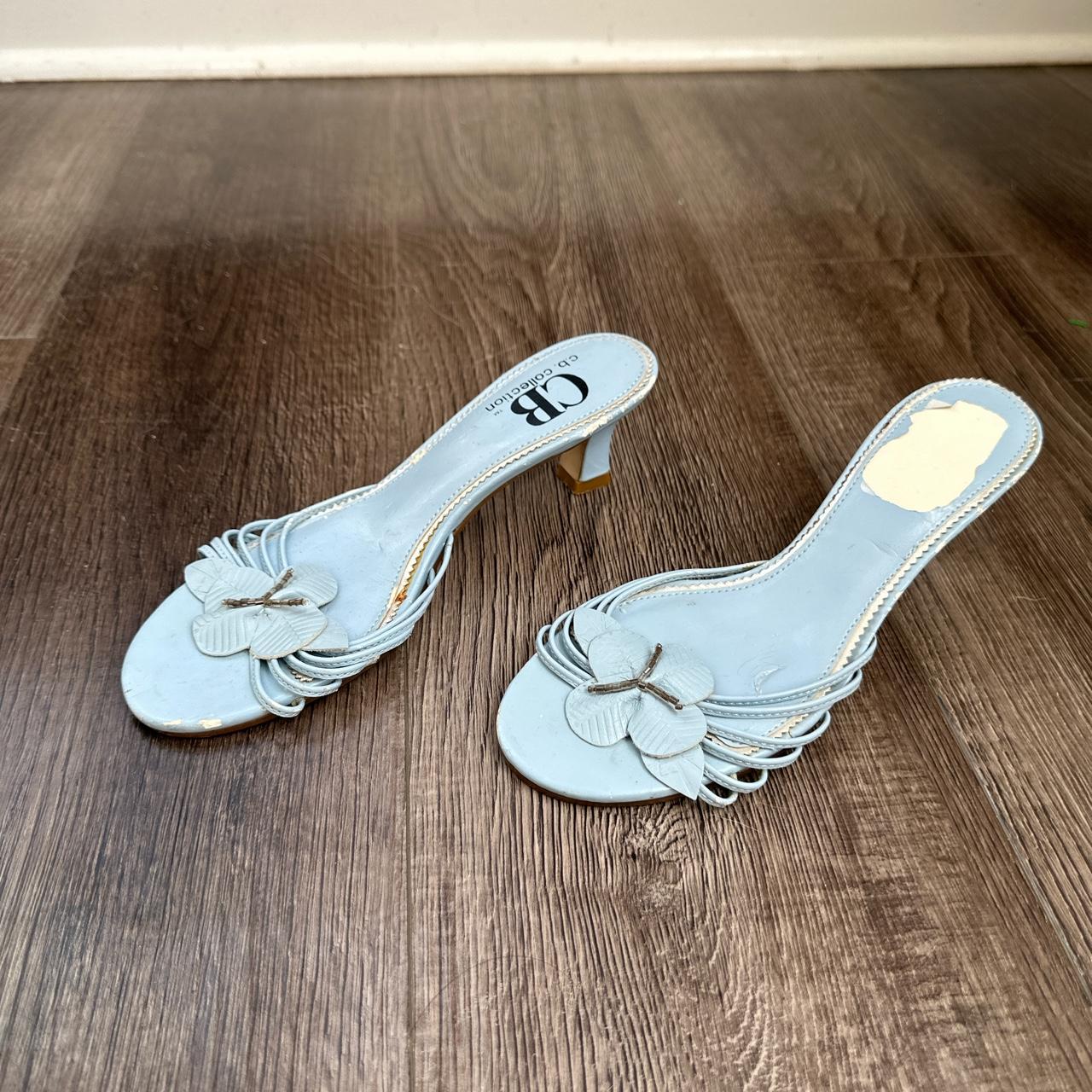 baby blue flower kitten heels floral flower... - Depop