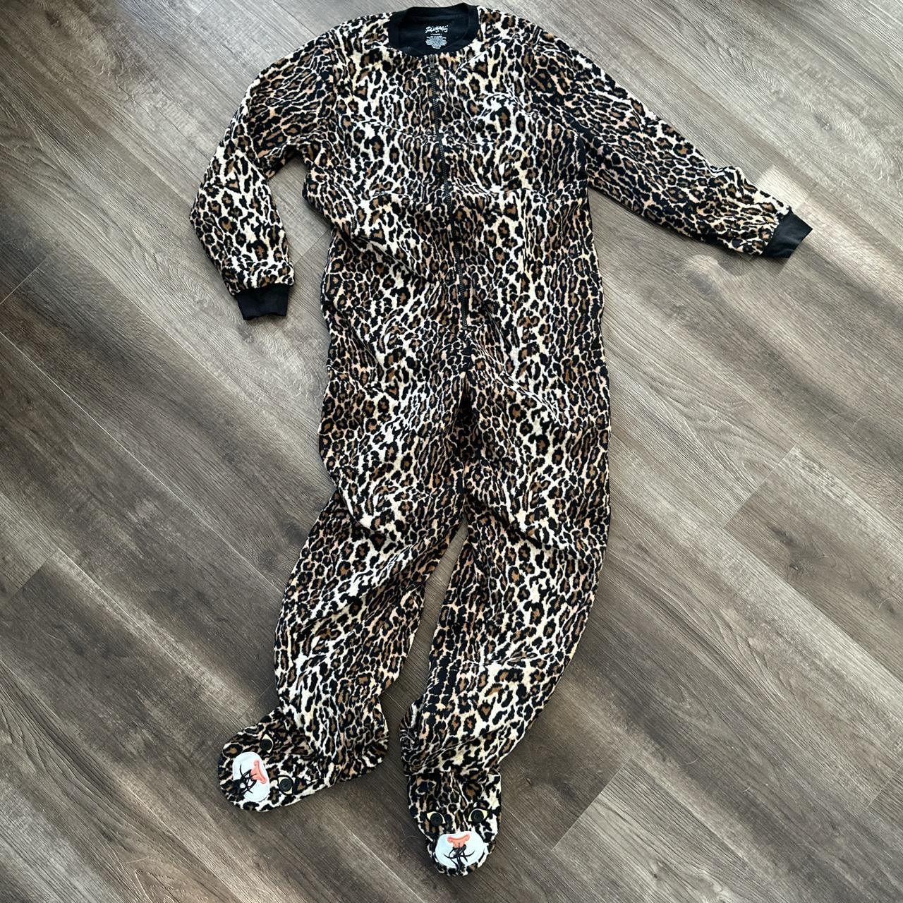 leopard cheetah fuzzy soft onesie with faces on the... - Depop