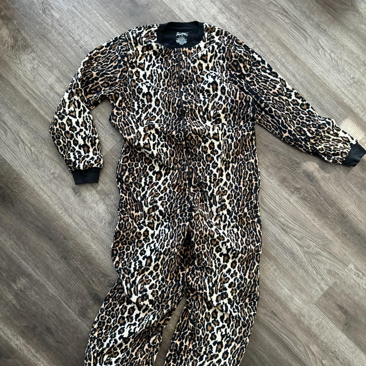 leopard cheetah fuzzy soft onesie with faces on the... - Depop