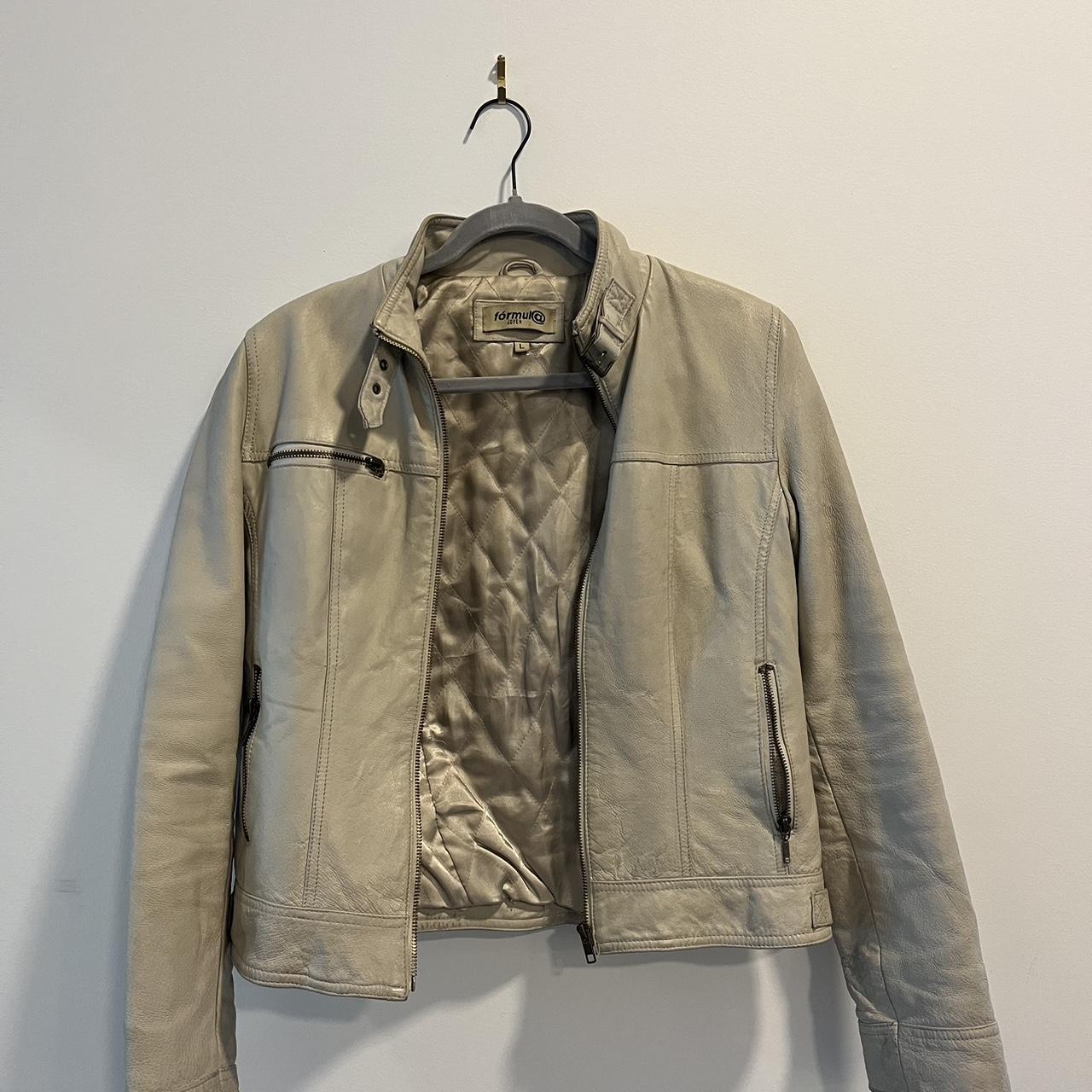 Vintage cream moto jacket Marked as a youth L fits... | Depop