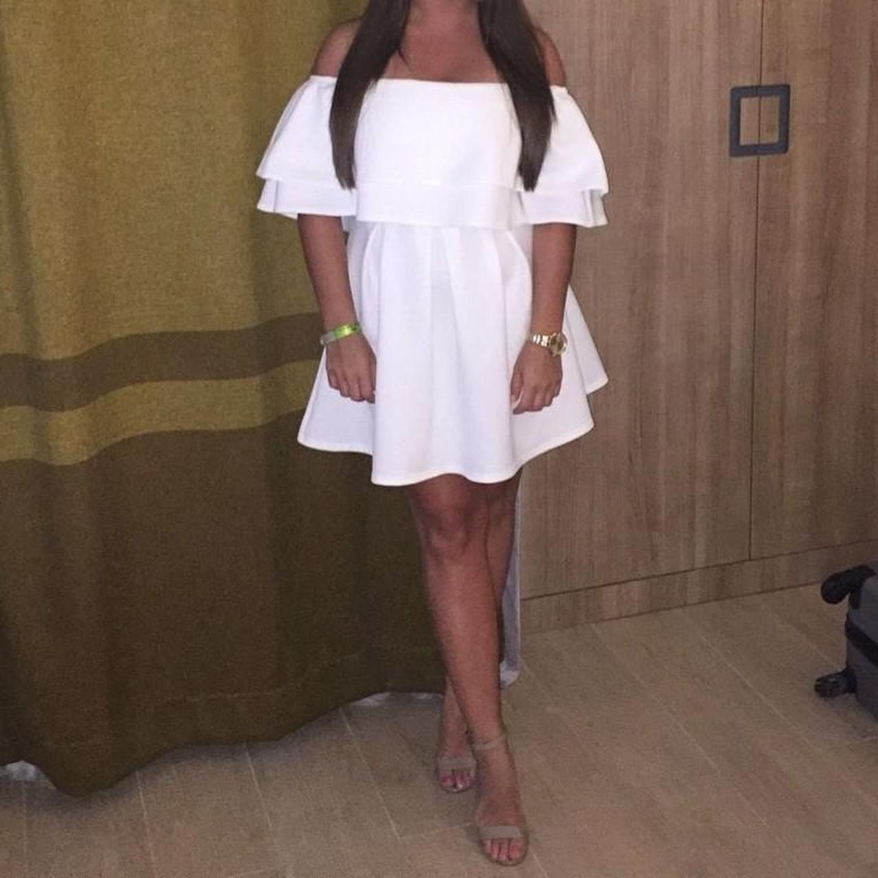Off shoulder ruffle white skater mini dress. Asos... - Depop