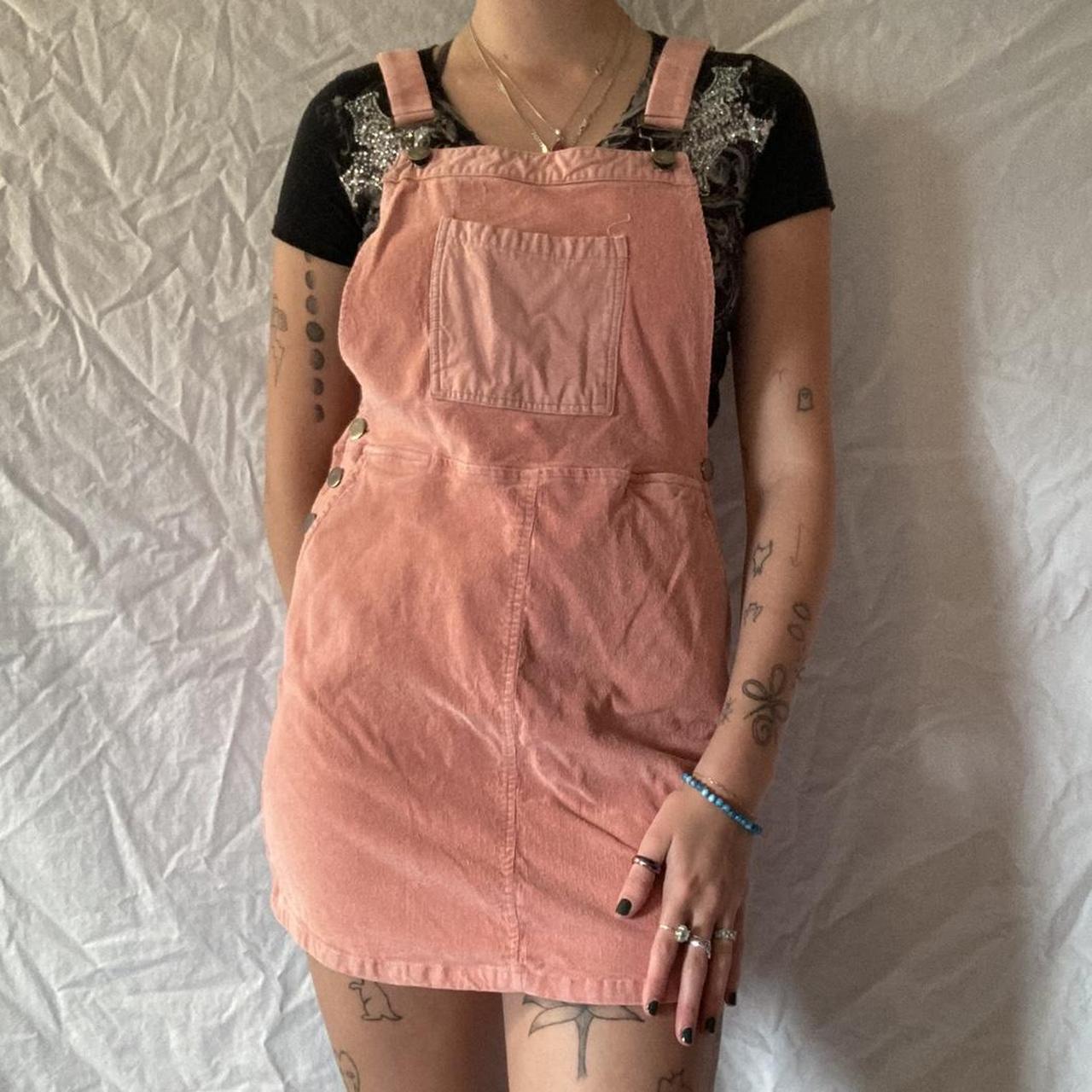 Super cute pink corduroy overall dress, in great... - Depop