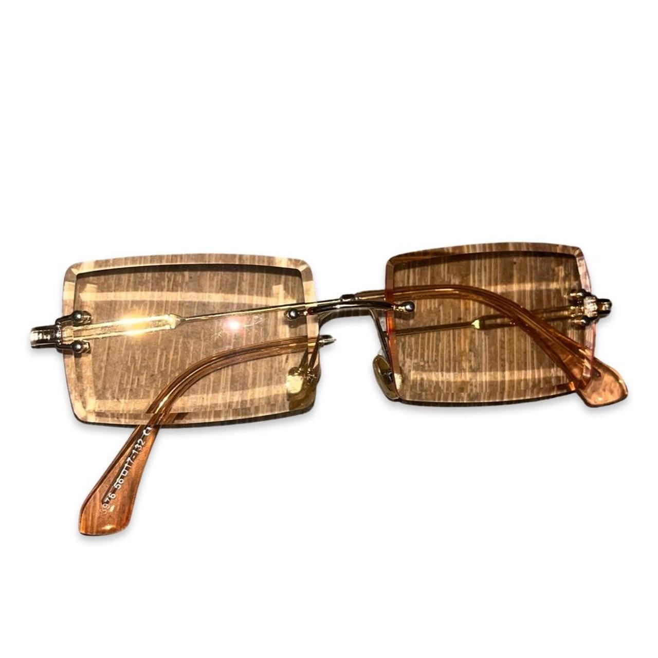 retro rectangle rimless orange/brown sunglasses y2k... - Depop