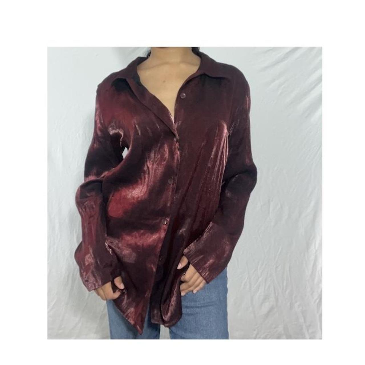 Basic Editions Women's Red and Burgundy Blouse | Depop