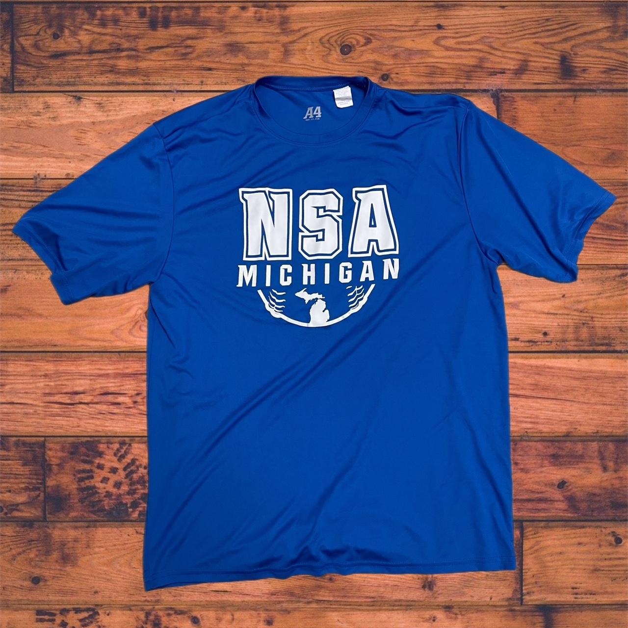A4 NSA Michigan Blue Sports T-Shirt 🕺🏼 Size - L... - Depop