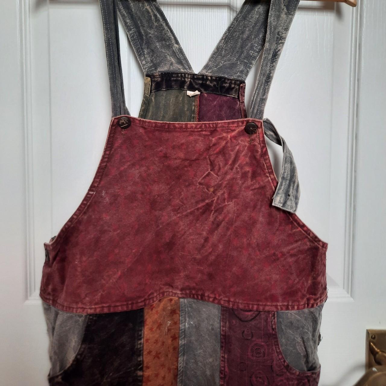Patchwork dungarees, with pockets Size... - Depop