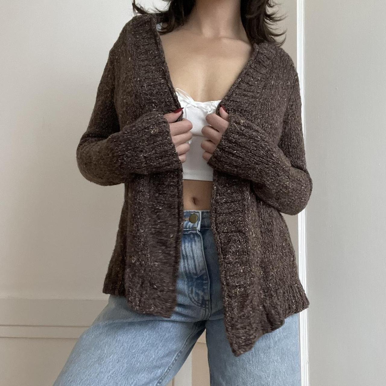 y2k brown knit cardigan fairy grunge brown tan... - Depop