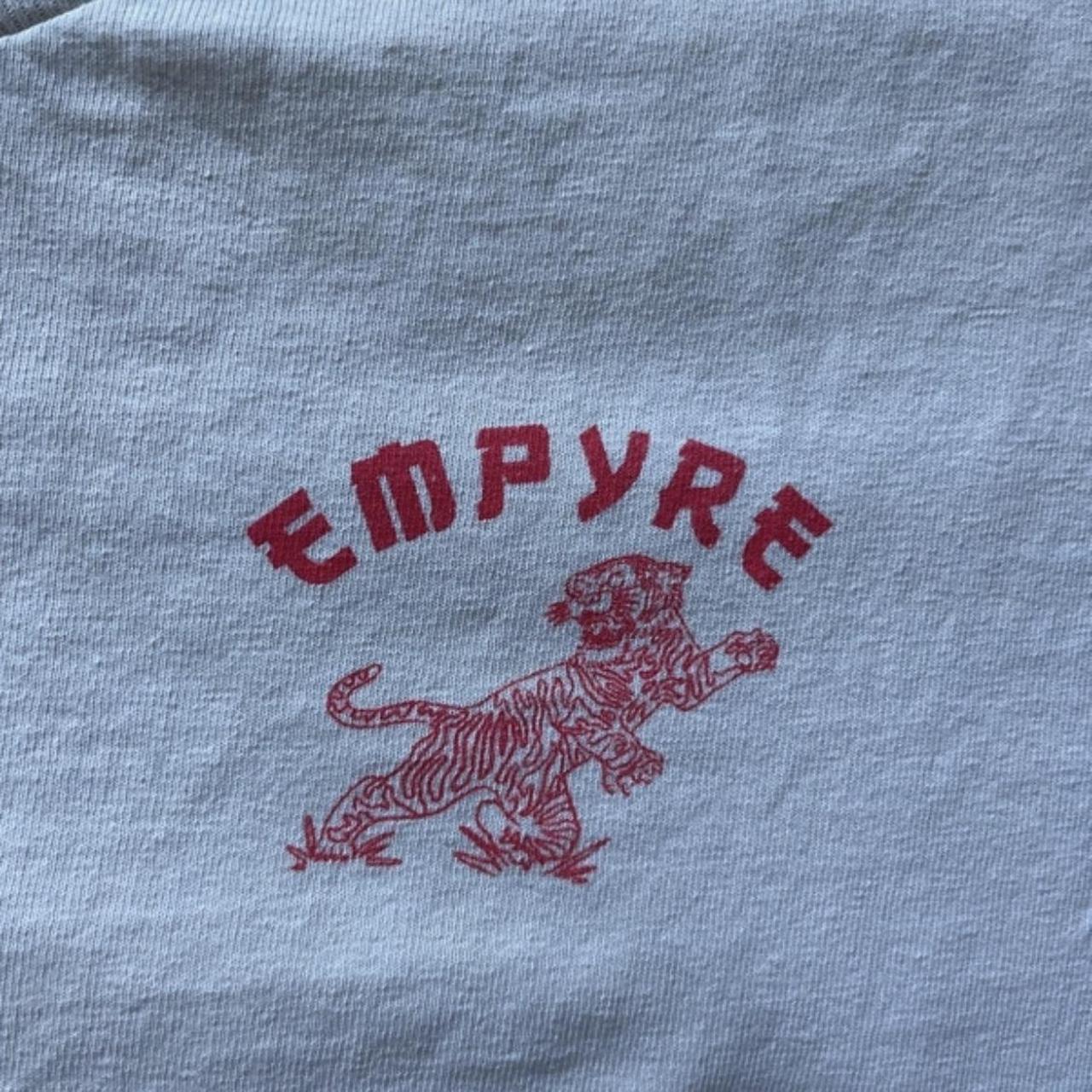 White/Cream Empyre print T-shirt - Used, signs of... - Depop White/Cream Empyre print T-shirt - Used, signs of... - Depop