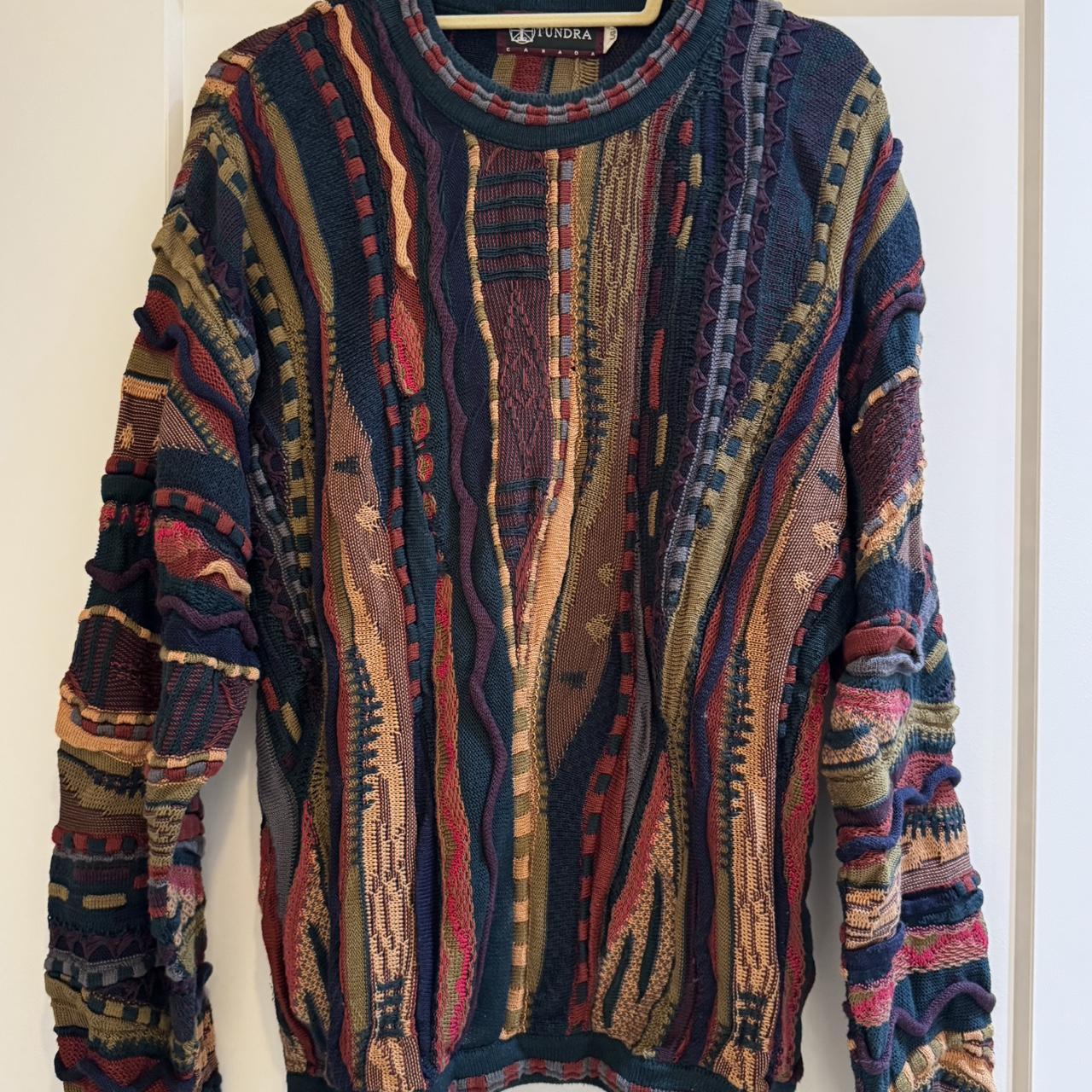 Coogi-inspired multi-coloured knit sweater... - Depop