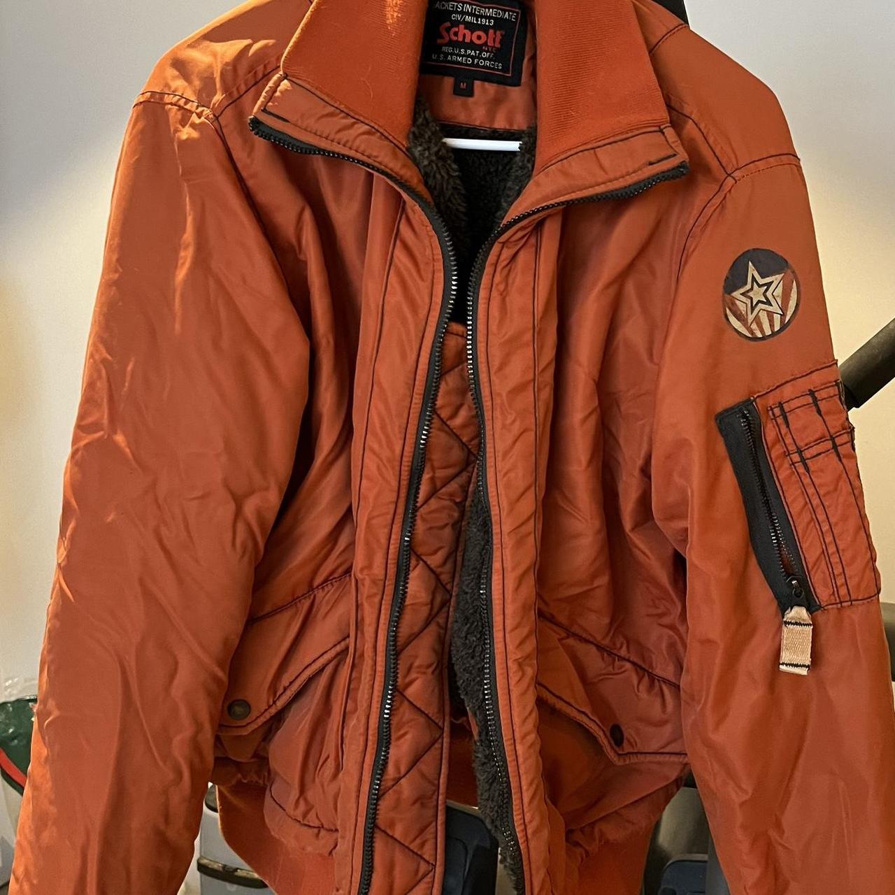 Schott Military Bomber Jacket Orange size M - Depop