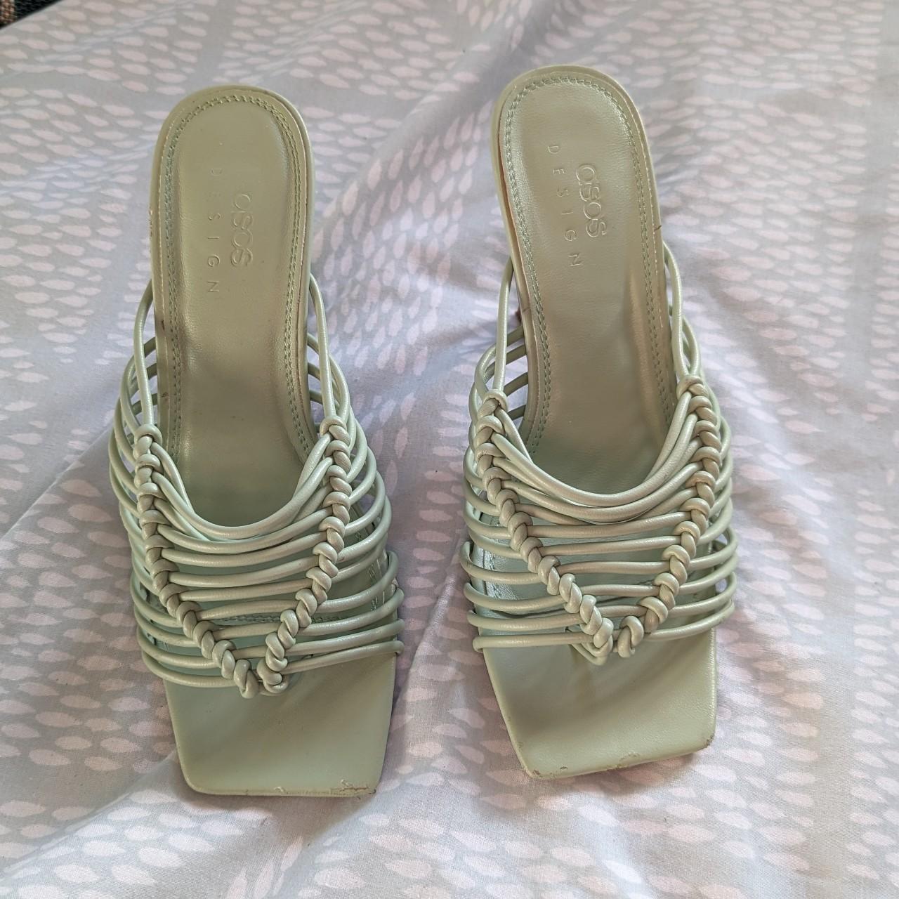 ASOS green leather woven strap sandal heels.... - Depop