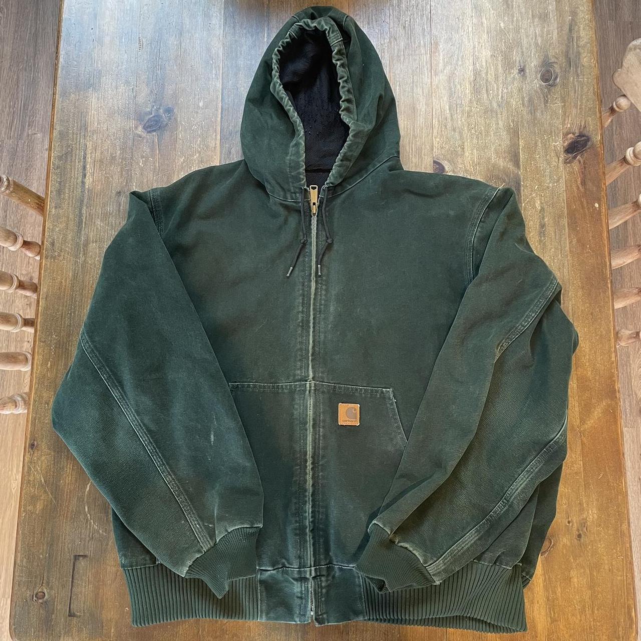Carhartt Hooded Work Jacket Dark green colourway... - Depop