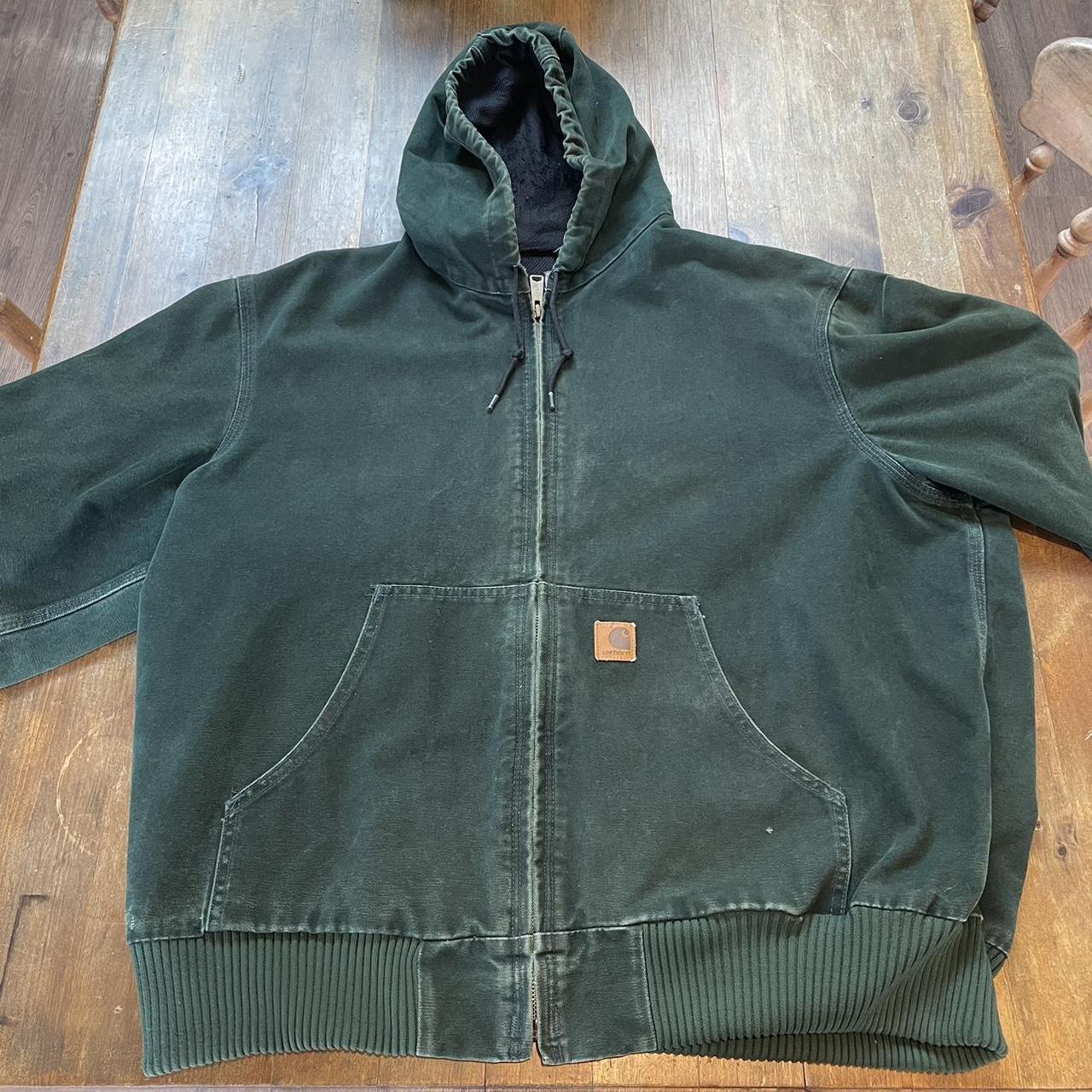 Carhartt Hooded Work Jacket Dark green colourway... - Depop