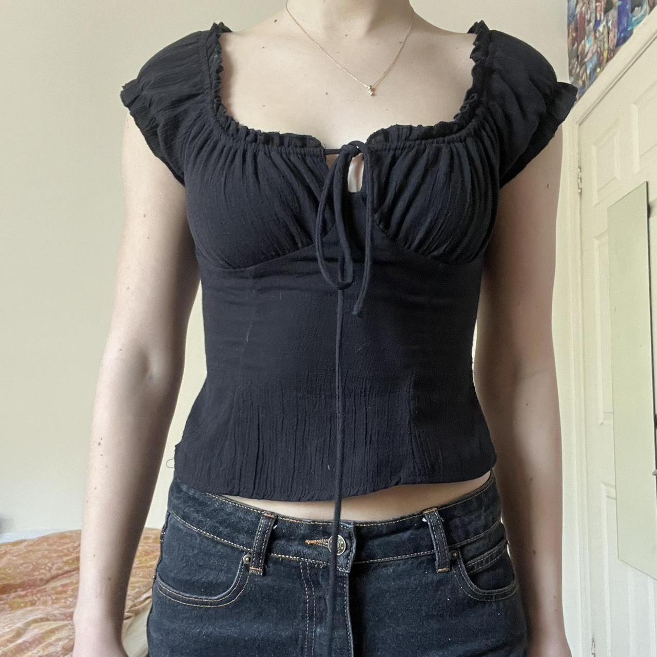 Black milkmaid style top women’s size AU6 #black... - Depop