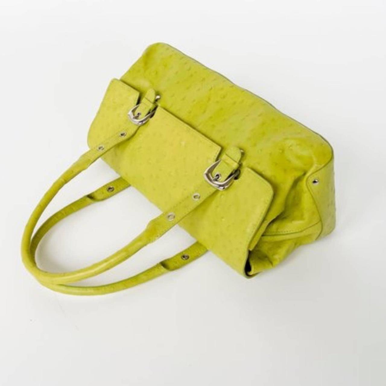 Vintage Talbots Lime Leather Ostrich Handbag Made In... - Depop